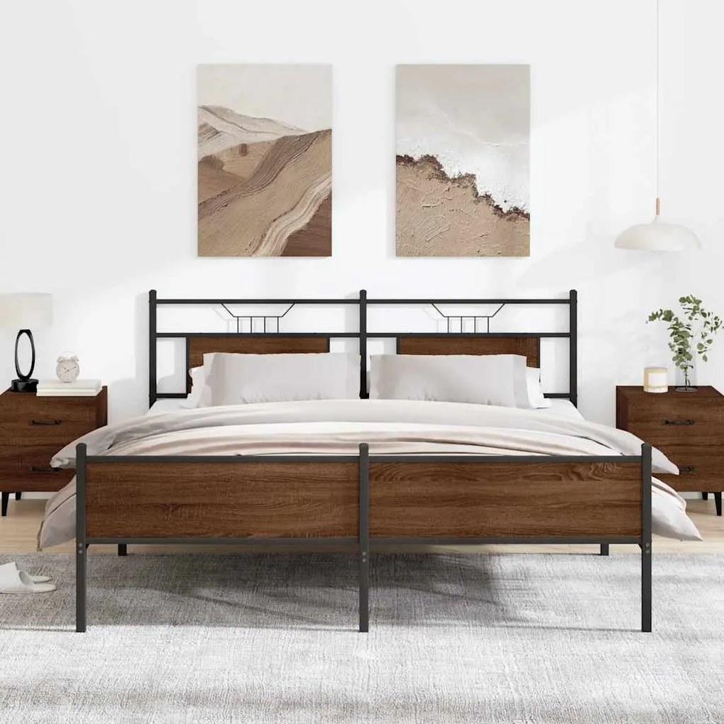 Kovový rám postele bez matrace hnědý dub 183 x 213 cm 3325137