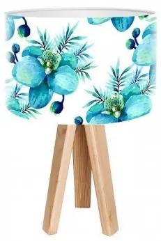 Timberlight Stolní lampa Turquoise flower + bílý vnitřek + dřevěné nohy