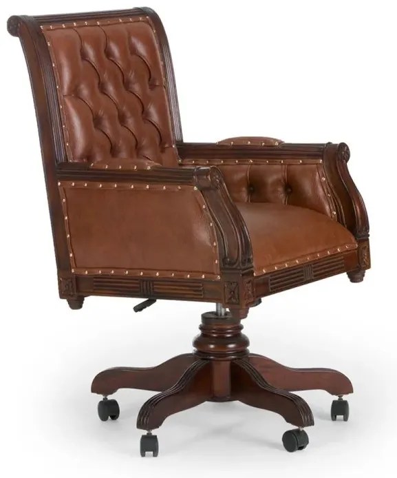 furniture-nabytek.cz - Kancelářské křeslo Camford z masivního mahagonu, lakované, hnědé – pravá kůže