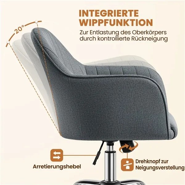 Kancelářská židle Yaheetech – tmavě šedá, 60 cm (šířka) × 61 cm (hloubka) × 83 cm – 92,5 cm (výška) (267660313202)