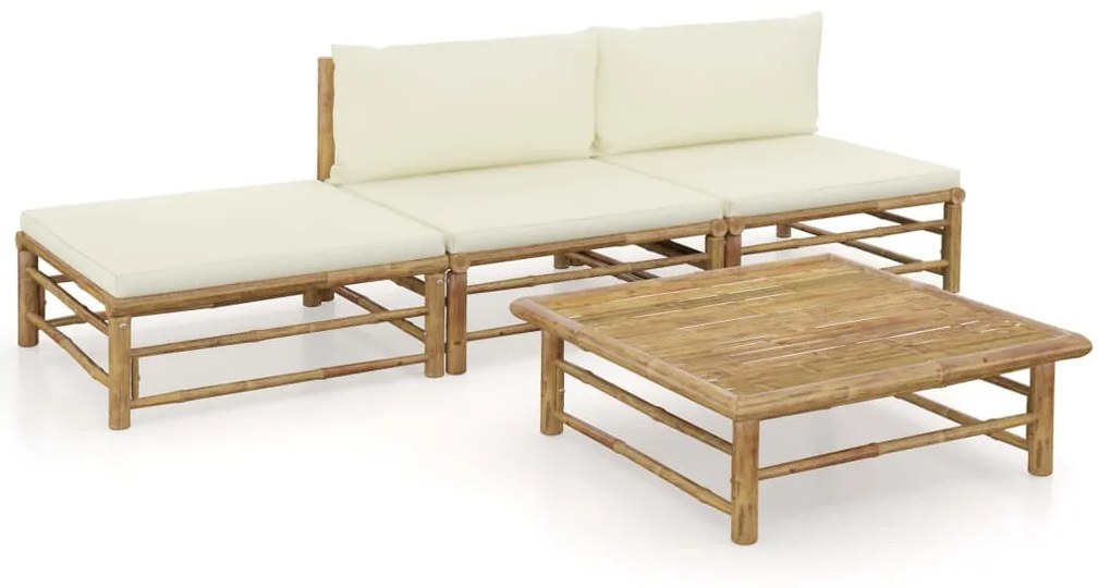 3058243 vidaXL 4dílná zahradní sedací souprava + krémově bílé podušky bambus