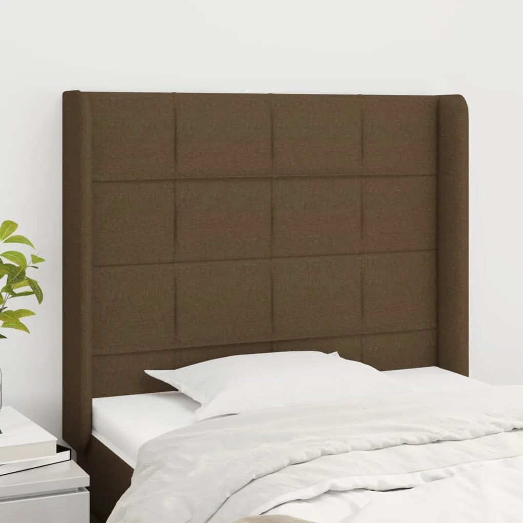 Čelo postele typu ušák tmavě hnědé 83x16x118/128 cm textil 3119557