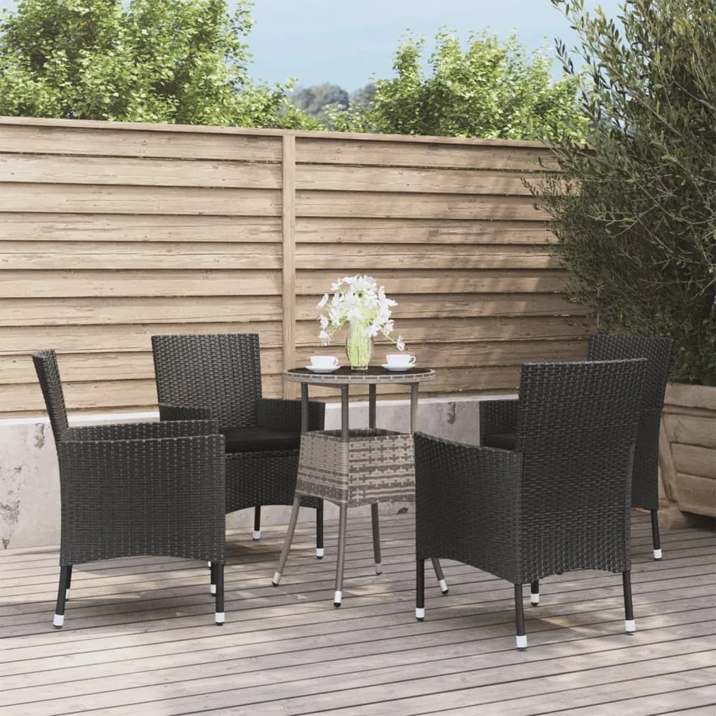 5dílný zahradní bistro set s poduškami černý polyratan 3187427