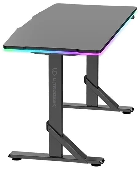 Herní stůl ULTRADESK IRON - 132 cm, nastavitelná výška podsvícený, černý