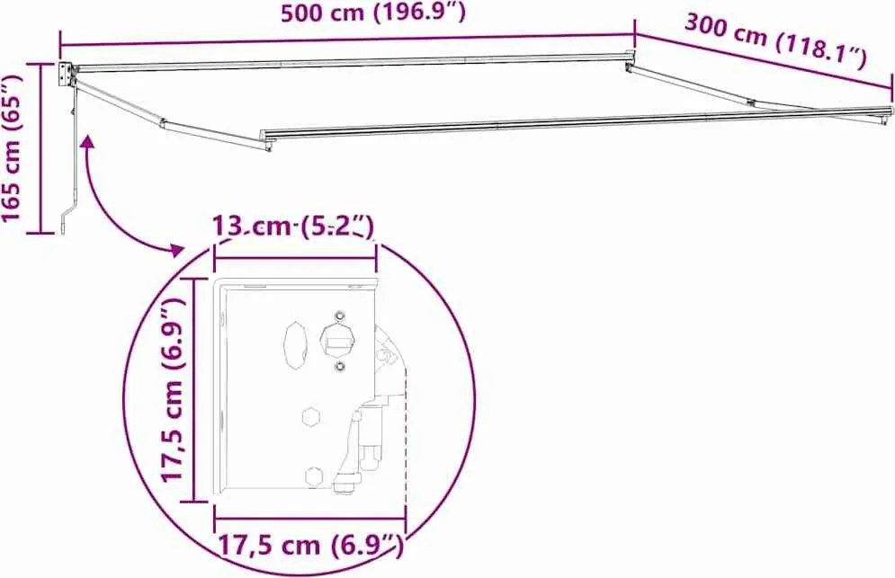 vidaXL Sklopný rám markýzy Bílý 500 × 300 cm Hliník [362025]