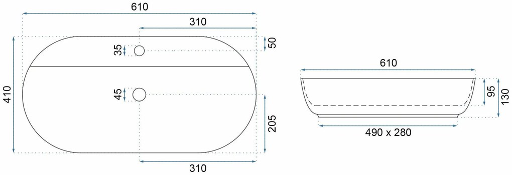 Keramické umyvadlo na desku REA AURA 61x41, ecru lesk