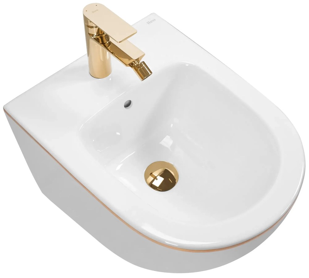 Závěsný bidet REA CARLO MINI, bílá/zlatý lem