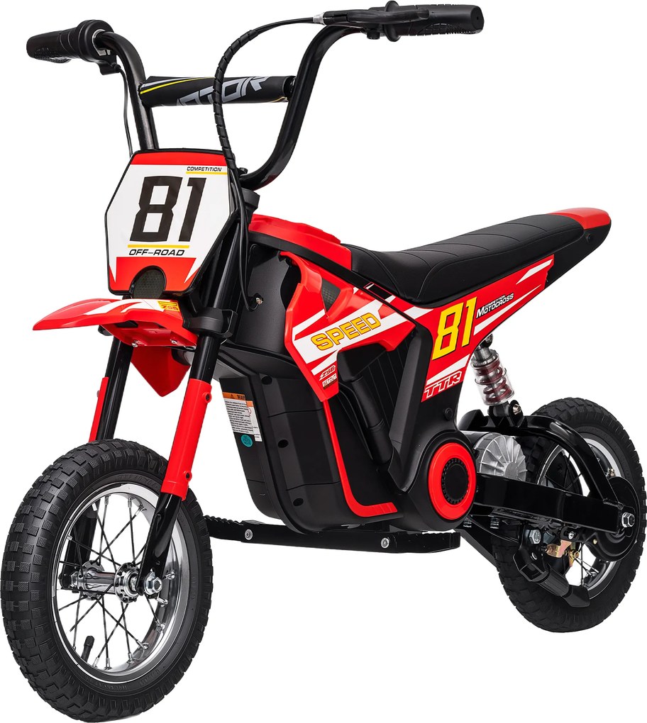 AIYAPLAY dětská elektrická motorka 24V s motorem 250W rychlost 6-16 km/h kola Ø30,48 cm pro děti 8-12 let červená