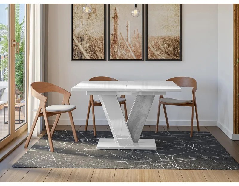 Rozkládací jídelní stůl Tearyl, Barva: bílý lesk / beton