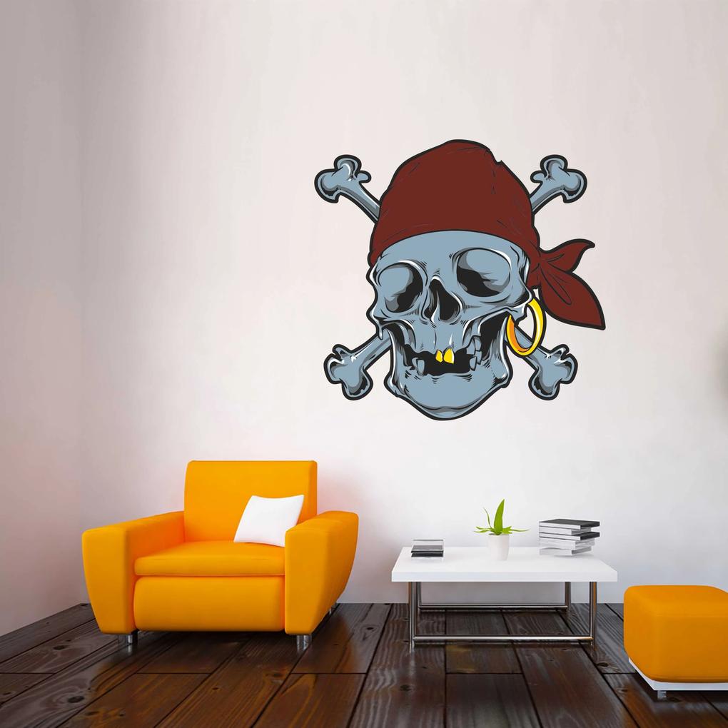 Barevná samolepka na zeď - Pirátská lebka (120x114 cm) - PopyDesign