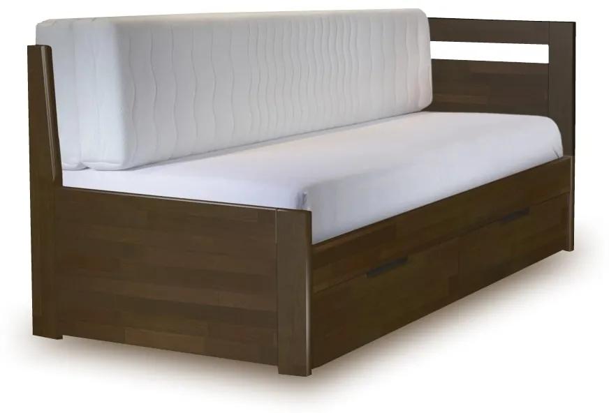 Rozkládací postel s úložným prostorem TANDEM KLASIK pravá 90x200, buk BMB, Přírodní vosk