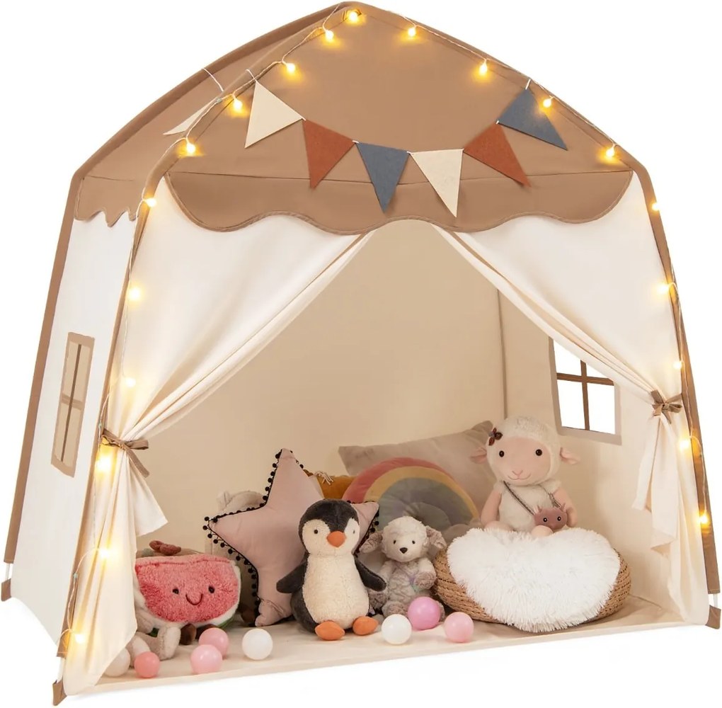 Costway Dětský vnitřní stan na hraní s vlajkami a světýlky