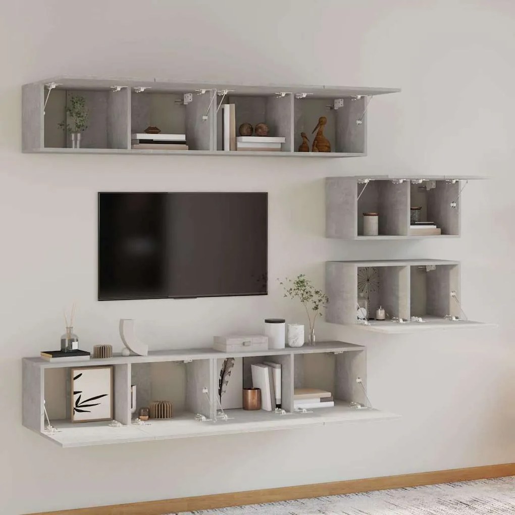 6dílný set TV skříněk betonově šedý kompozitní dřevo 3114601