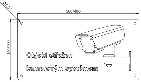 Informační cedule - objekt střežen kamerovým systémem Velikost: 40 x 20 cm (XL), Text: ČESKY