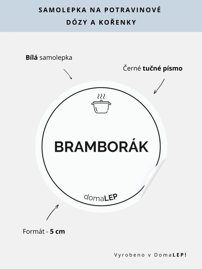 Samolepka na kořenky BRAMBORÁK bílá 5 cm tučné písmo