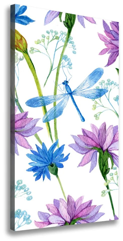 Wallmuralia Vertikální Foto obraz na plátně Květiny a vážky 50x100
