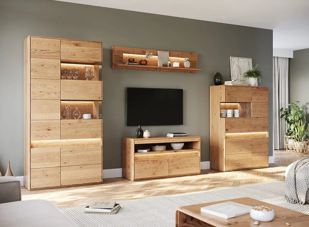 Vitrína nízká 2D levá, sklo, Divisione, dub, 130x152x44 cm