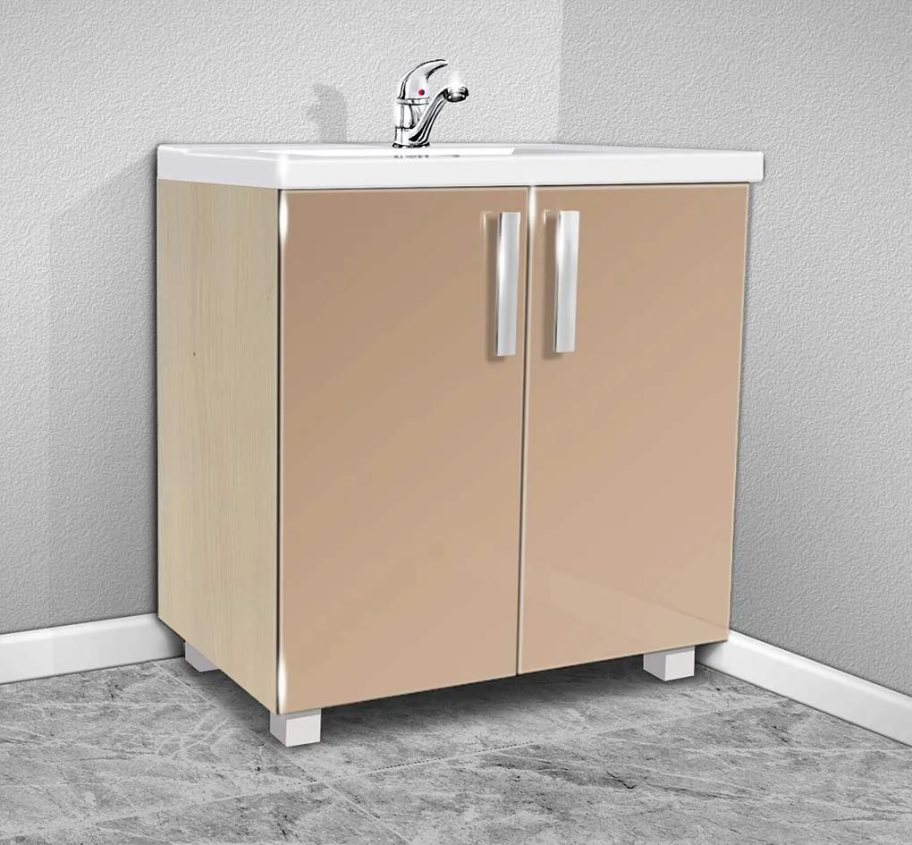 Nabytekmorava Koupelnová skříňka s umývadlem K22 barva skříňky: akát, barva dvířek: káva lesk