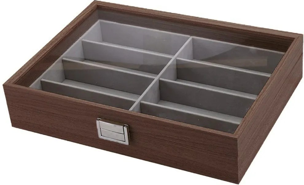 eCarla Organizér na brýle, box s víkem k uložení 8 brýlí, imitace dřeva