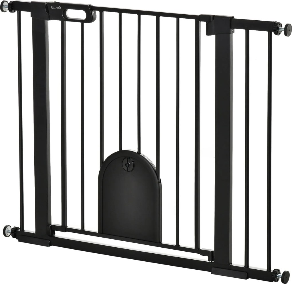 PawHut Zabezpečovací brána pro domácí mazlíčky 75-103 cm pro schody a dveře s 2 prodlouženími, automatickým zámkem a dvojitým zámkovým systémem, černá