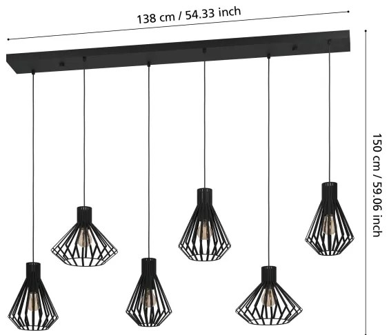 Eglo 390126 - Lustr na lanku BASIDANO 6xE27/40W/230V černá
