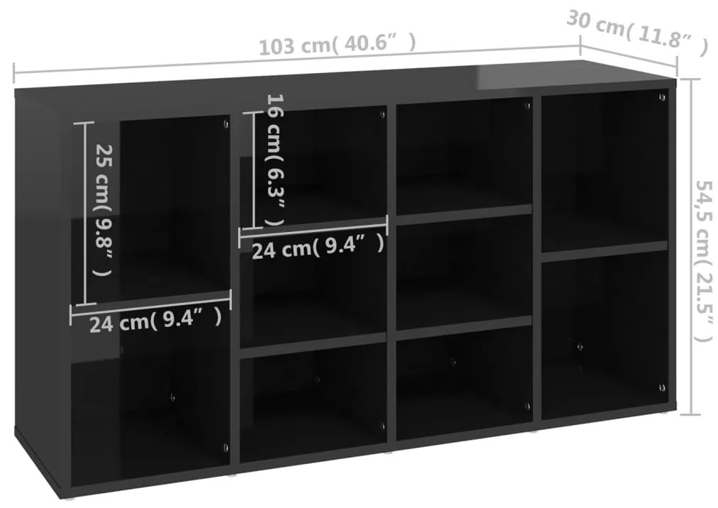vidaXL Lavice s botníkem černá vysoký lesk 103x30x54,5 cm dřevotříska