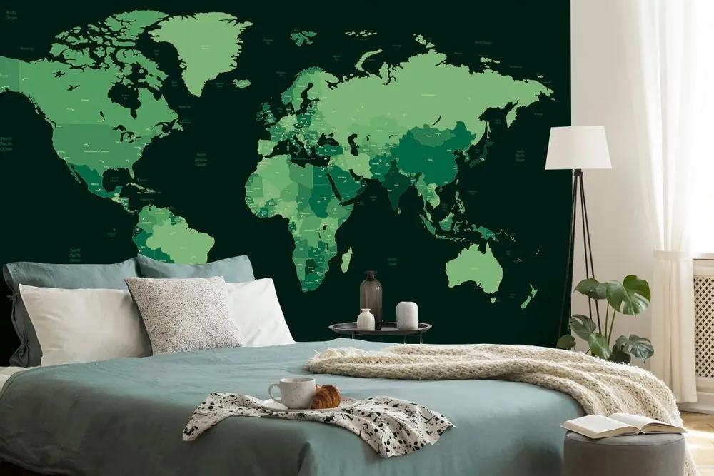 Tapeta detailní mapa světa v zelené barvě - 375x250 cm