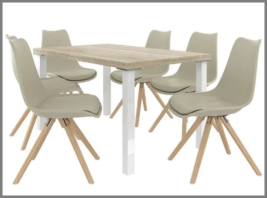 AMARI stůl dub sonoma + 4 židle khaki