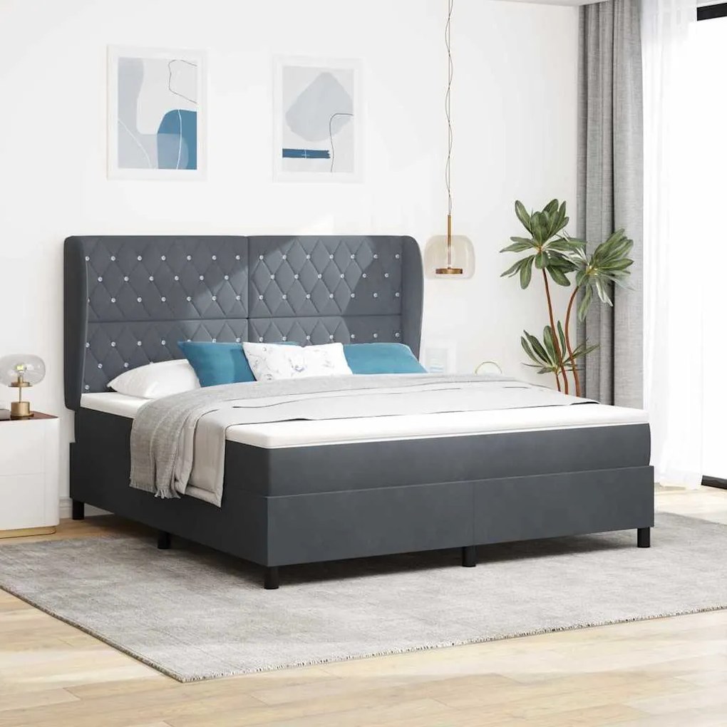 Postel s boxspringem s čelo Tmavě šedá 200 x 180 cm samet 3340887
