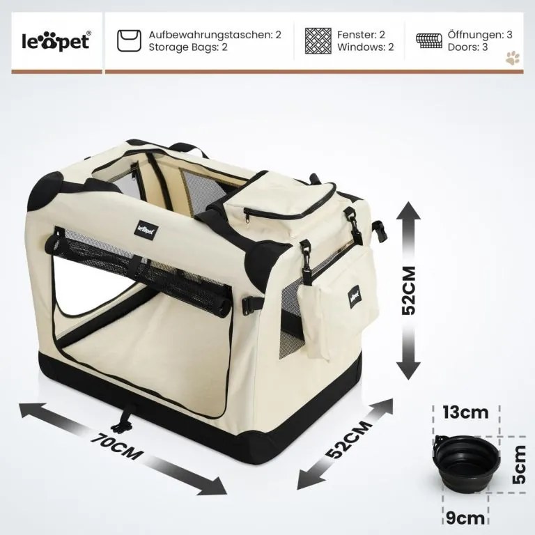 Leopet Přepravní box pro psy L, 70 x 52 x 52 cm, béžový