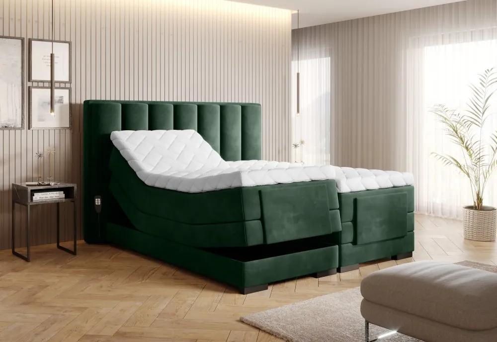 Elektrická polohovací boxspringová postel VERONA Eltap Velvetmat 38 - tmavě zelená