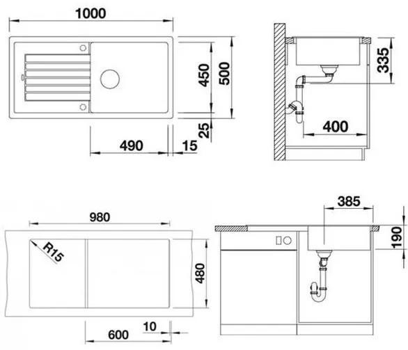 Blanco Zia XL 6 S Granitový dřez s odkapem oboustranné provedení, 100x50cm, bílá, 517571