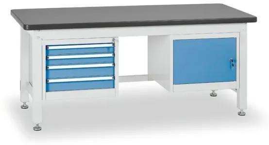 Pracovní stůl do dílny BL se závěsným boxem a skříňkou na nářadí, MDF + PVC deska, 4 zásuvky,1 skříňka, 2100 x 750 x 800 mm