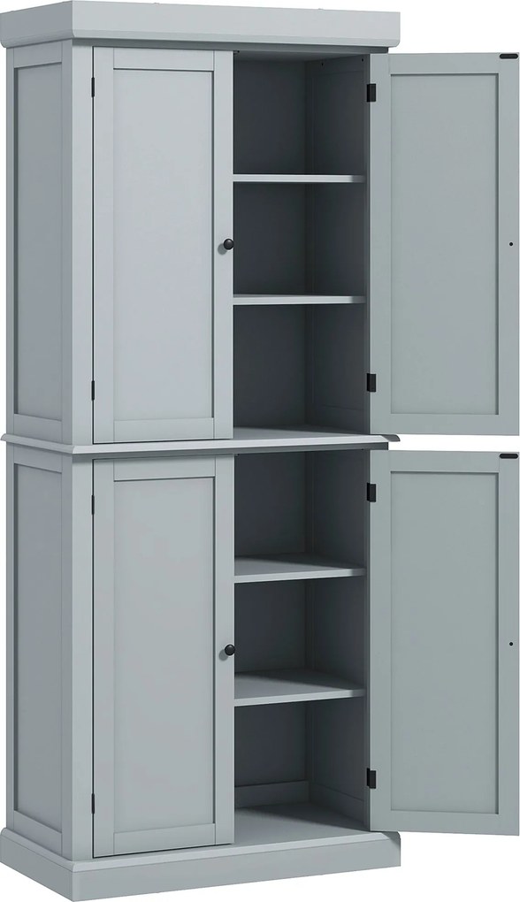 HOMCOM Kuchyňský Skříňový Buffet Skladovací Skříň Moderní Styl s Nastavitelnými Policemi pro Jídelnu a Obývací Pokoj, 76 x 40,5 x 184 cm, Šedá
