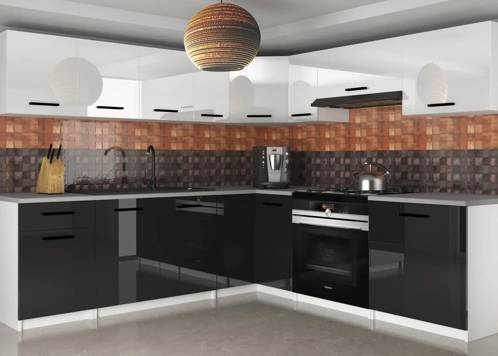 Kuchyňská linka Belini 420 cm bílý lesk / černý lesk s pracovní deskou Uniqaplus INF UNIQAPLUS/4/WT/WB/0/B1