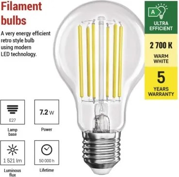 Emos lighting LED žárovka Filament A60 A CLASS / E27 / 7,2 W (100 W) / 1521 lm / teplá bílá 1525283279