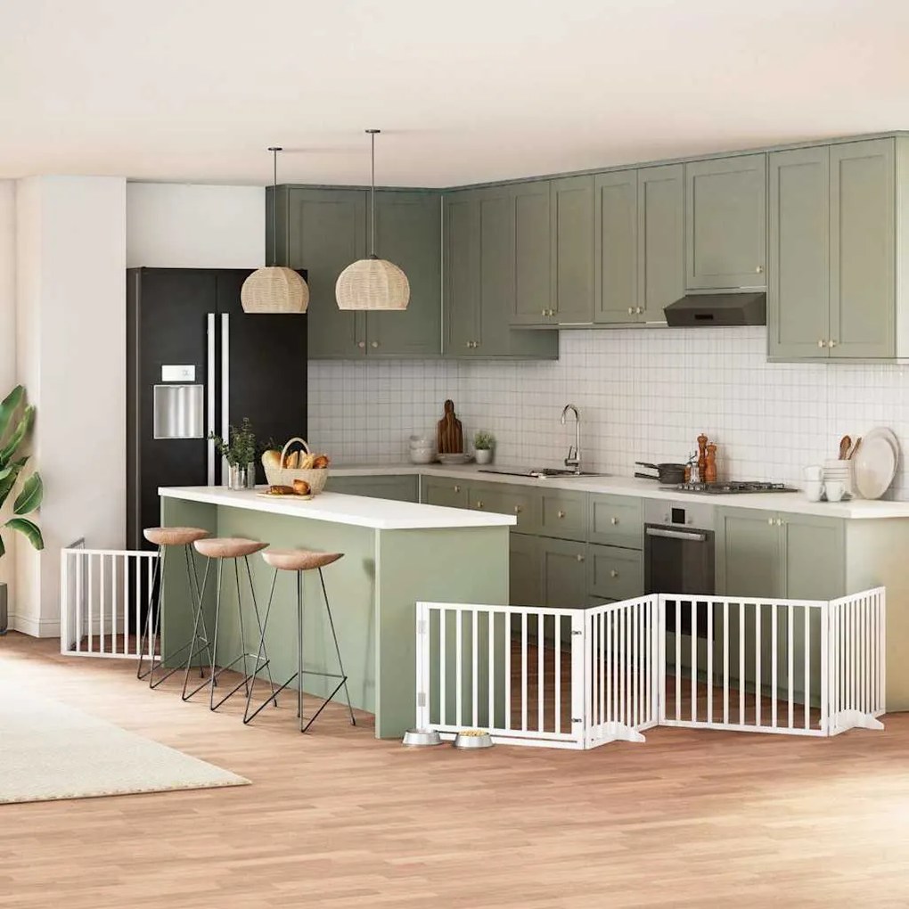 Zábrana pro psy s dvířky skládací 8 panelů bílá 640 cm topol 3155562