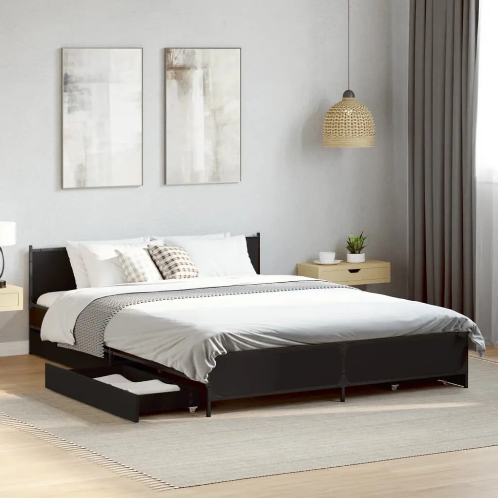 Rám postele se zásuvkami černý 135 x 190 cm kompozitní dřevo 3279947
