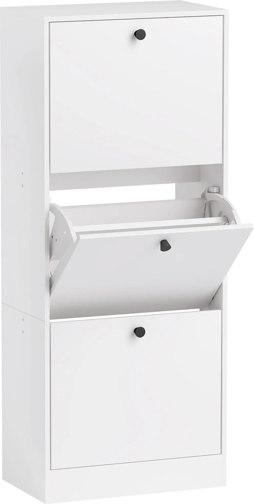 HOMCOM Botník se 3 skládacími dvířky, botník s nastavitelným děličem, štíhlý botník pro 12 párů bot 47 x 28 x 115 cm, bílý
