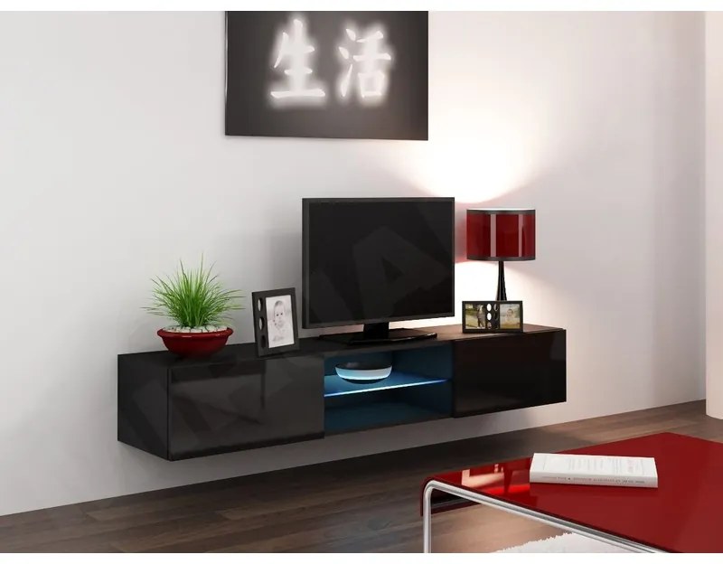 TV stolek Zigo Glass 180, Osvětlení: osvětlení LED RGB - barevné, Barva: šedá / šedá lesk