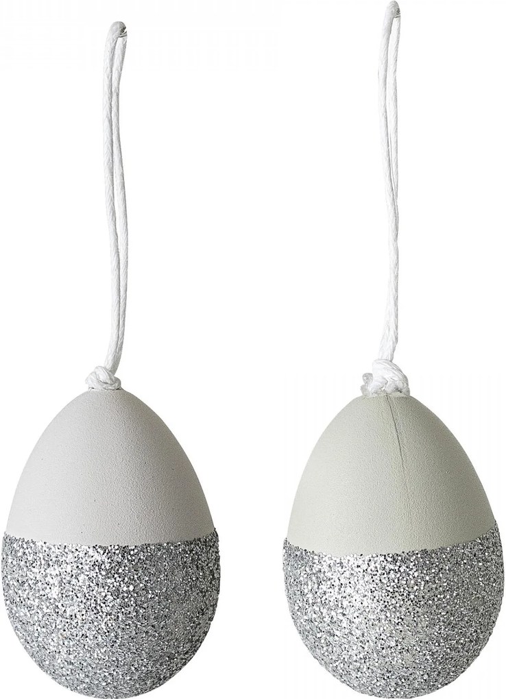 Bloomingville Mini velikonoční vajíčka Silver glitter - set 2 ks, šedá barva, stříbrná barva, plast