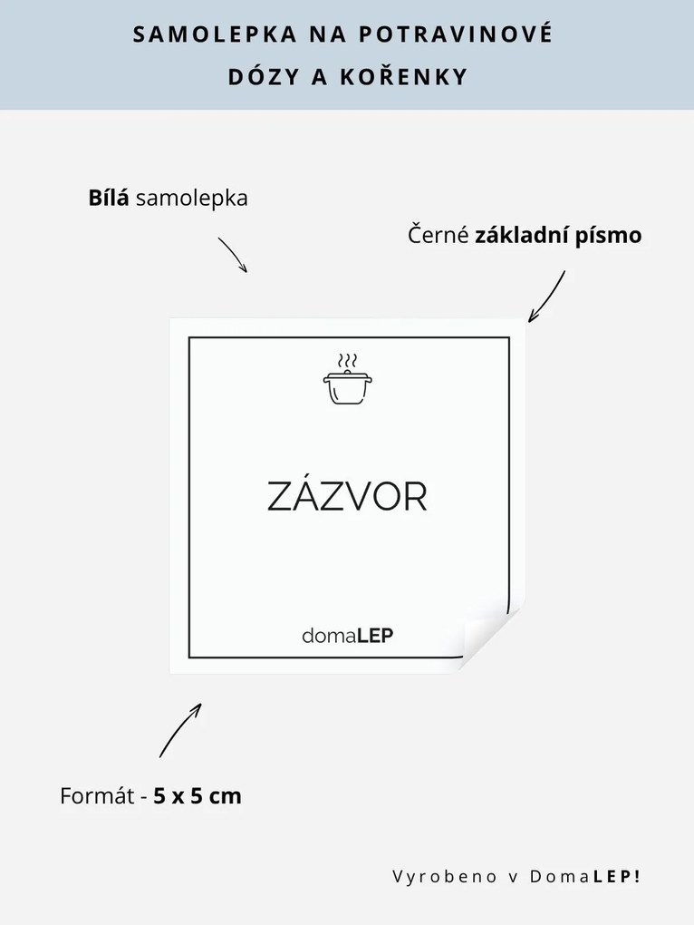 Samolepka na kořenky ZÁZVOR bílá 5 × 5 cm základní písmo