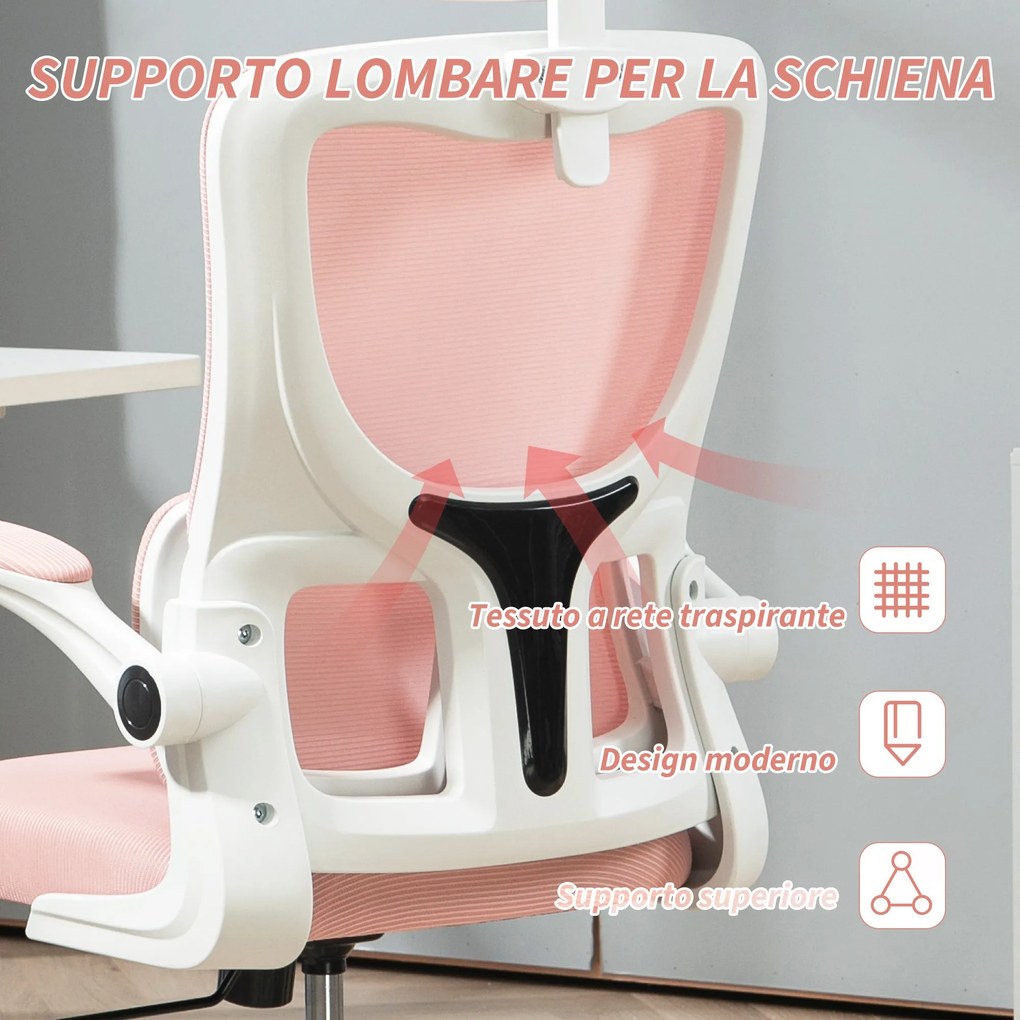 Ergonomická kancelářská židle Vinsetto s bederní podporou, sklápěcí opěrkami, nastavitelným opěradlem, otočná židle s vysokým opěradlem, výškově nast…