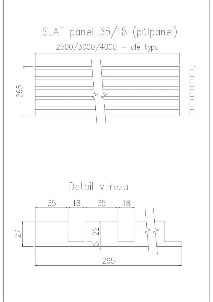 Dekorační obkladový SLAT panel 35-18 celomasiv Celopanel dub 4000x600