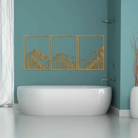 Třídílný dřevěný obraz Hory, Moderní 3D dekorace na zeď | SENTOP HDF0478