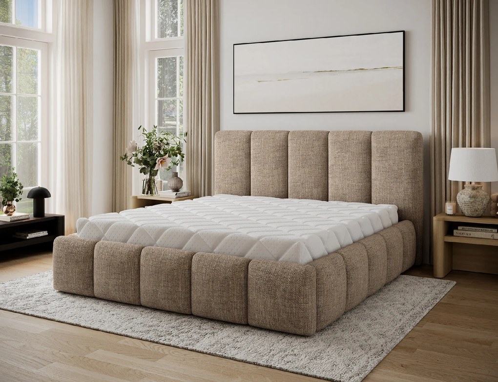 Postel Edvige + Dřevěný rám + plynový výtah + kontejner 140x200