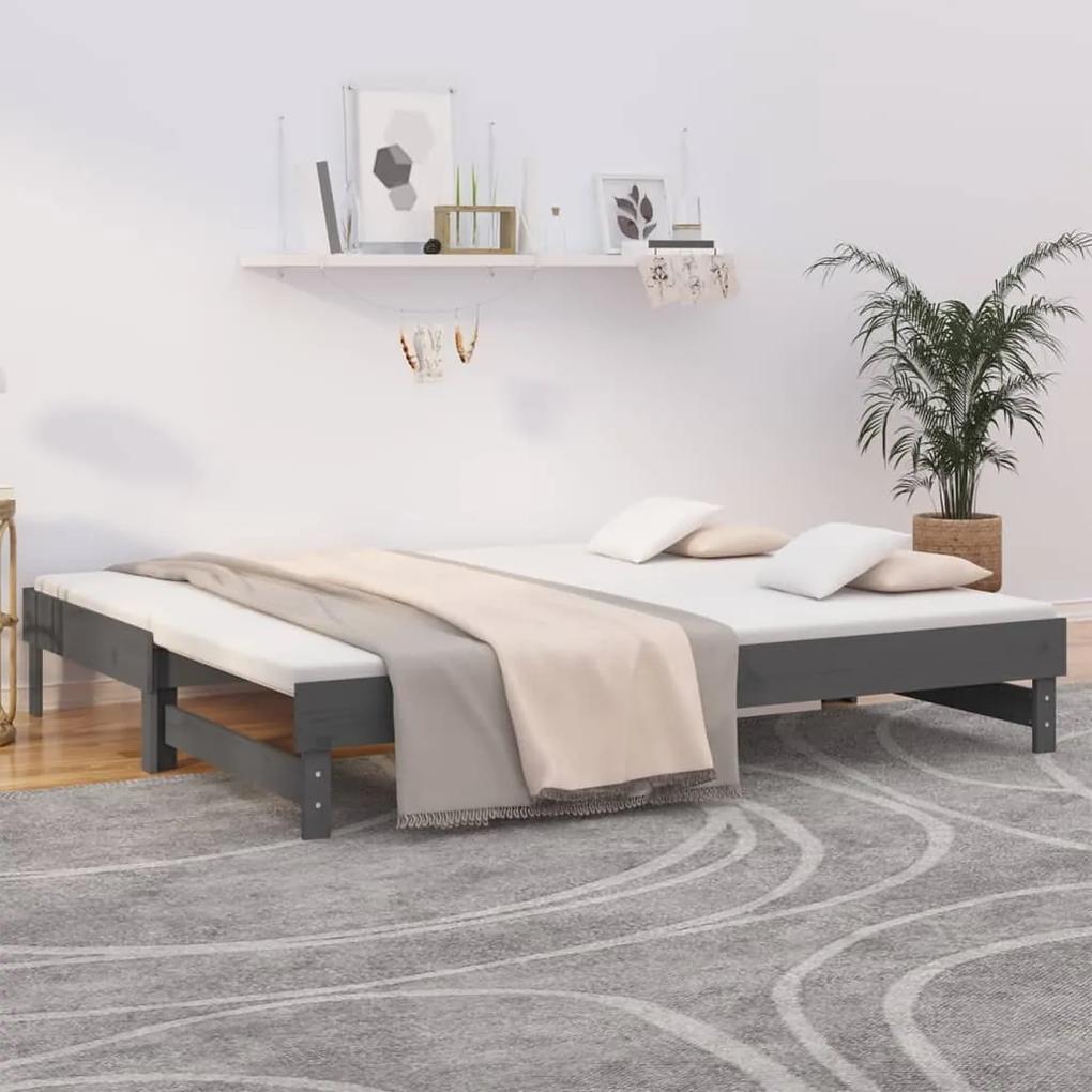 Výsuvná postel šedá 2x (80 x 200) cm masivní borovice,  823386