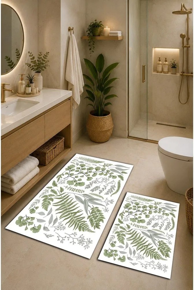 Zelené/krémové koupelnové předložky v sadě 2 ks 60x100 cm Floral – Mila Home