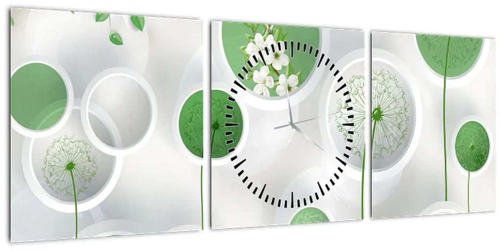 Obraz - Květy v kruzích (s hodinami) (90x30 cm)
