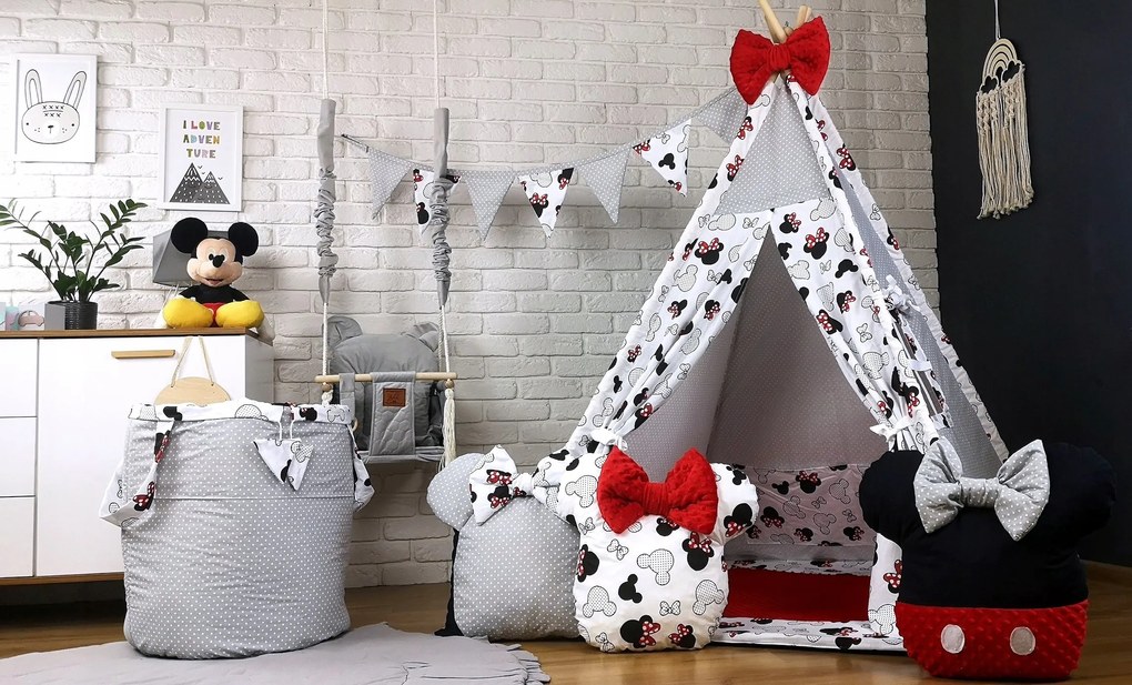 Dětský stan TEEPEE (TÝPÍ) EXCLUSIVE s doplňky - MYŠKA MINNIE - červený